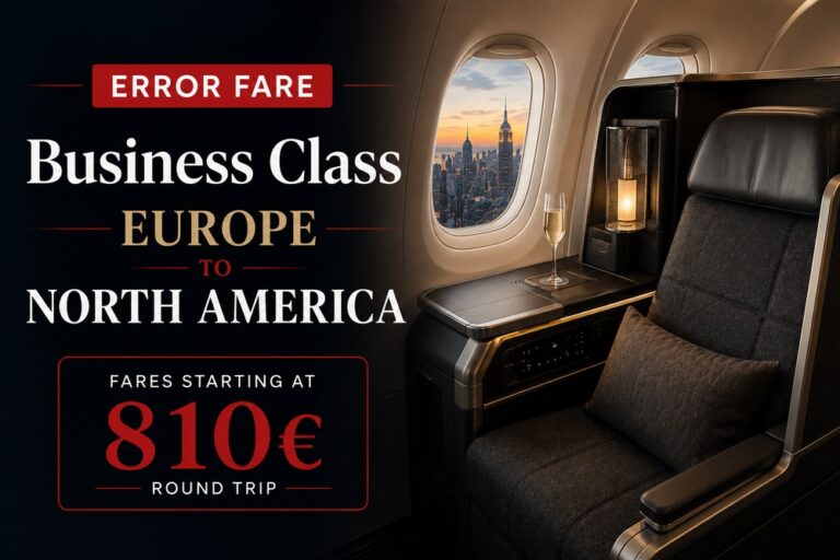 Business Class Error Fare Europe to North America from 765€ Round Trip